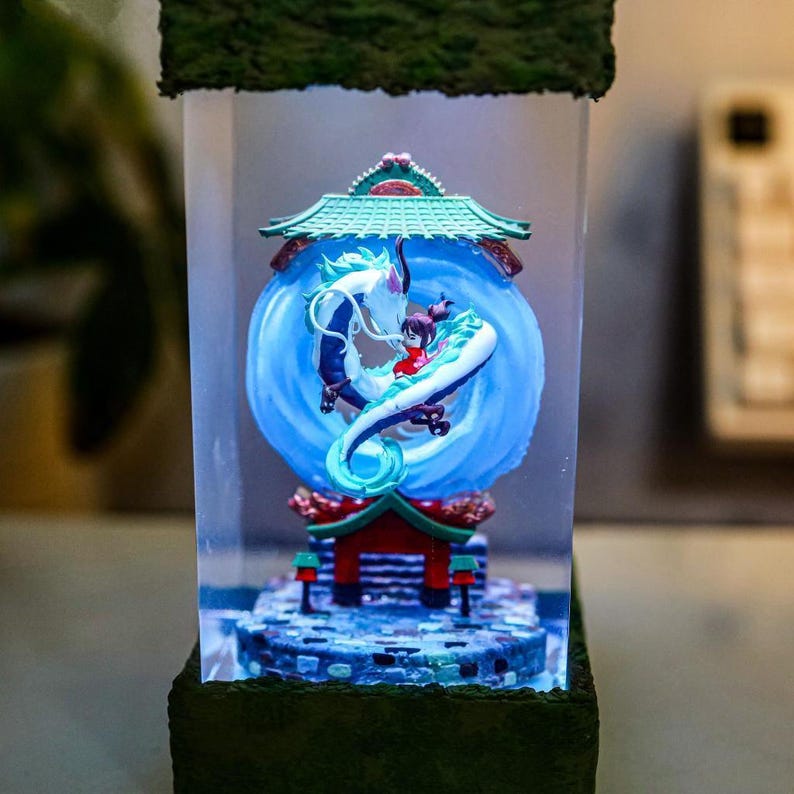 Spirited Away Haku and Chihiro Lamp, Resin Epoxy Table Lamp, Handmade Diorama Night Light ...