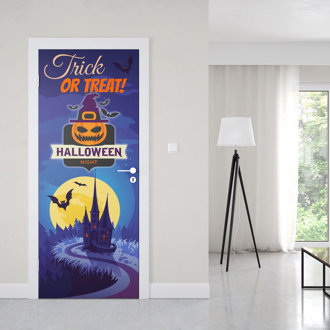 Halloween Night Door Mural, Halloween Door Decal, Wall Sticker, Home ...