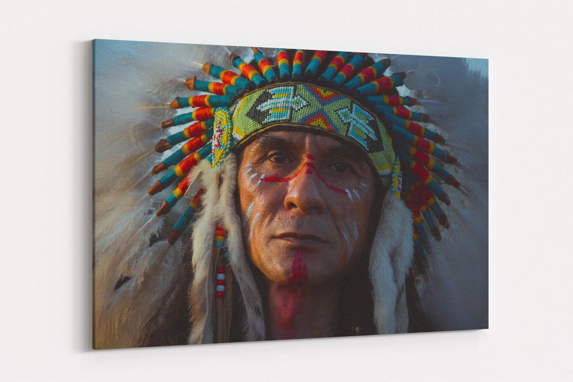 Native American Indian Chief Canvas Wall Art Framed Print | Etsy