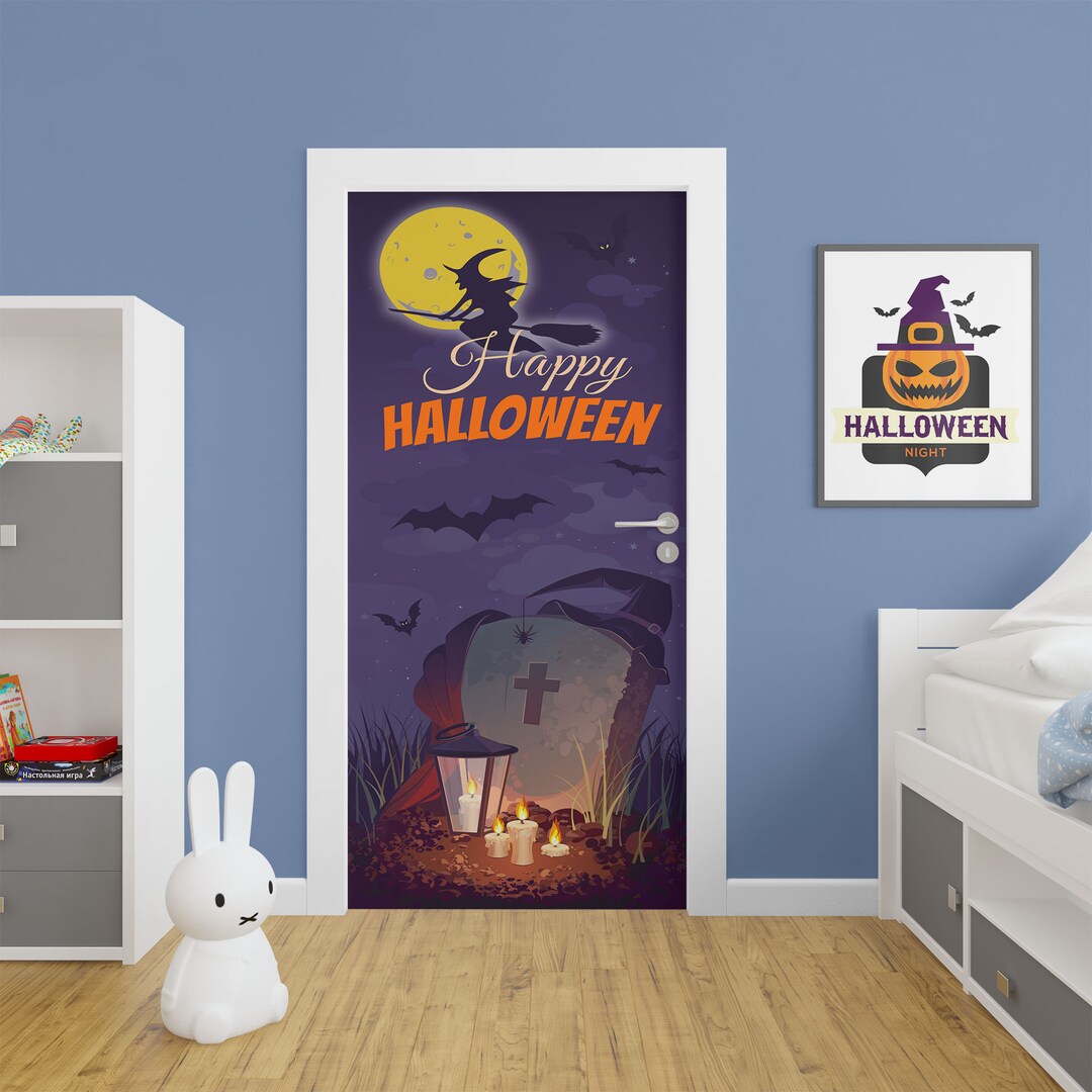 Halloween Night Door Mural, Halloween Door Decal, Wall Sticker, Home ...
