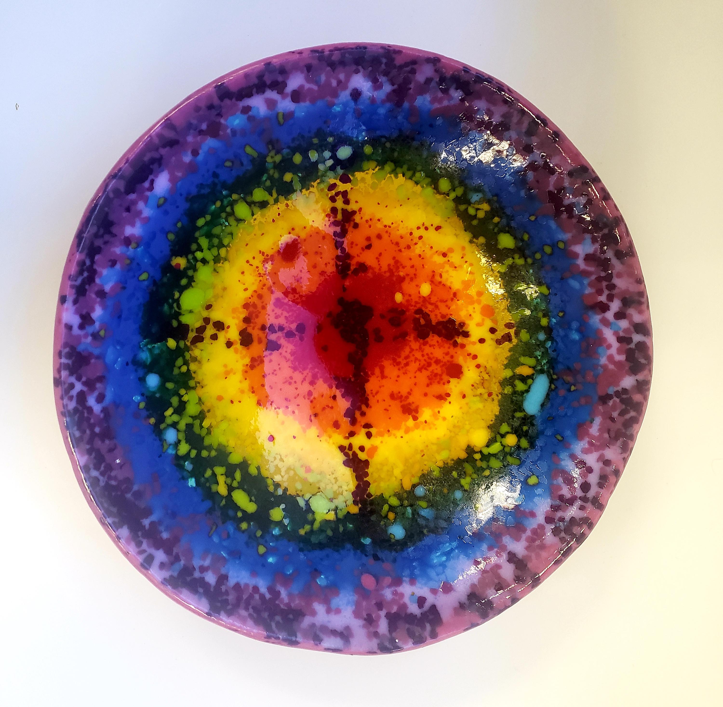 Speckled Rainbow Tie Dyed Glass Bowl, Colorful Spotted Glass Bullseye ...