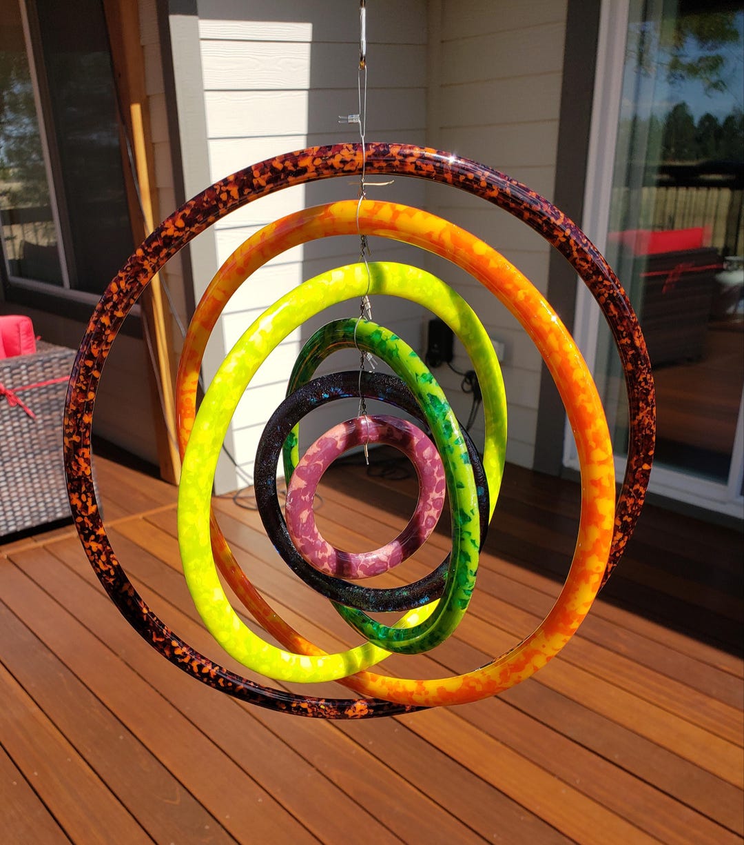 Colorful Concentric Spinning Circle Mobile Art, Speckled Glass Circle ...