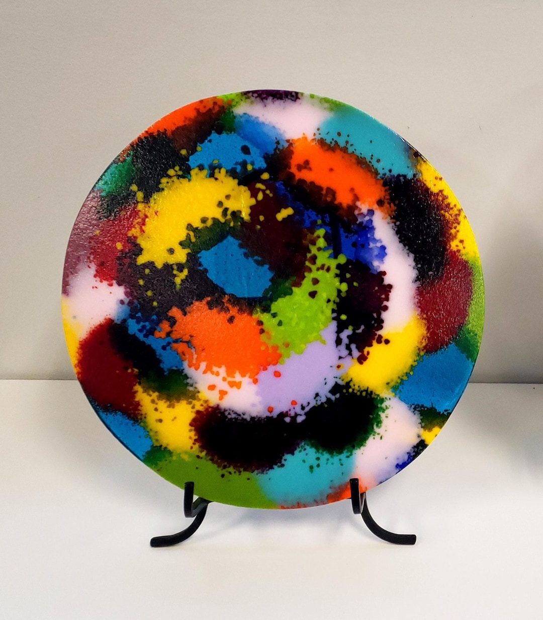 Double Sided Rainbow Glass Gazing Disc, Stunning Multicolored Fused ...