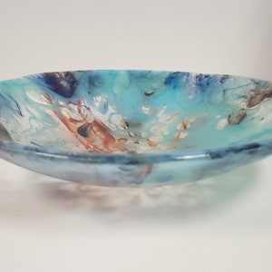 Flowing Water Glass Bowl, Moving Swirls of Color Dish, Ice Blue Art ...