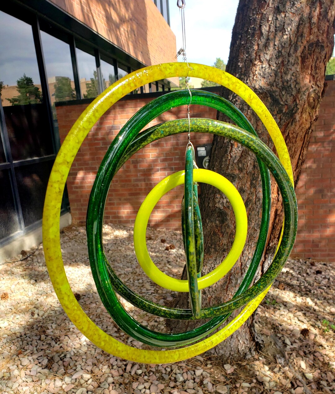 Spinning Green Glass Circle Art, Colorful Concentric Circle Mobile ...