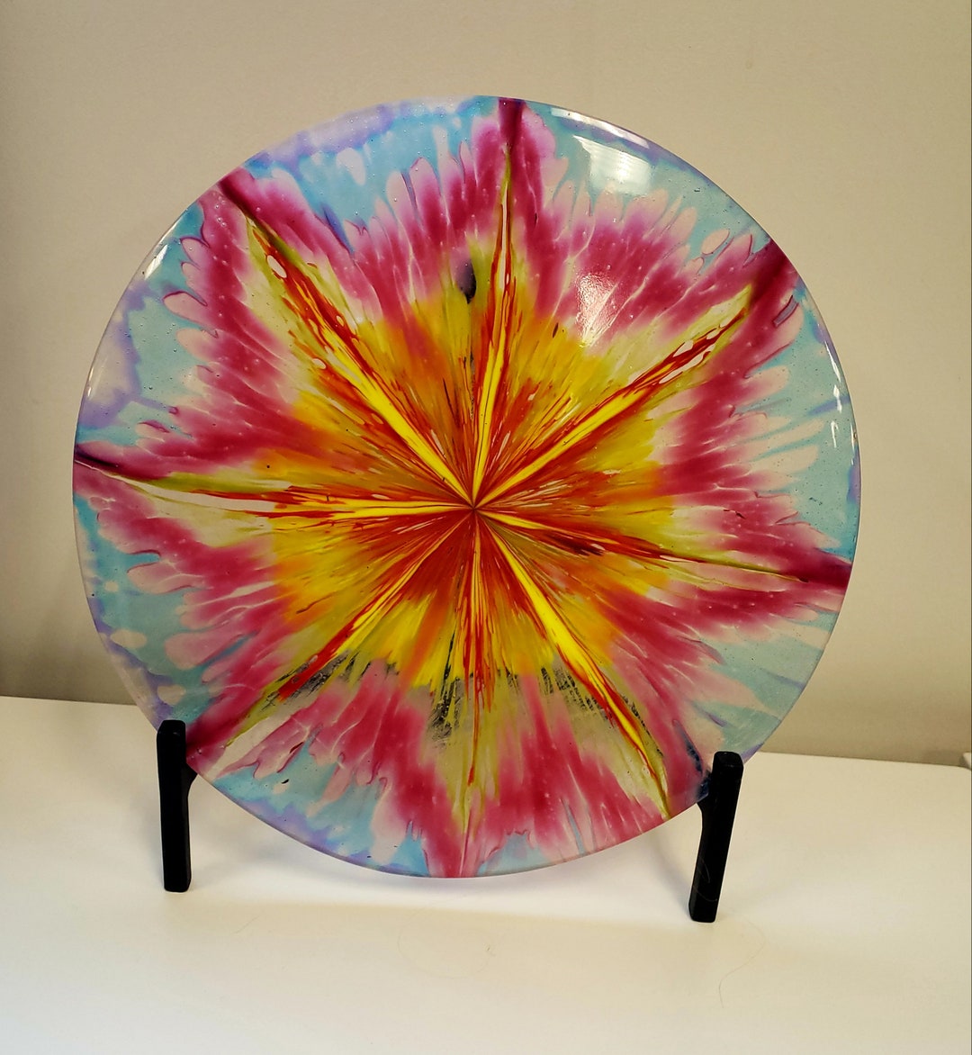 Hibiscus Flower Gazing Disc, Unique & Colorful Stretched Glass Plate ...