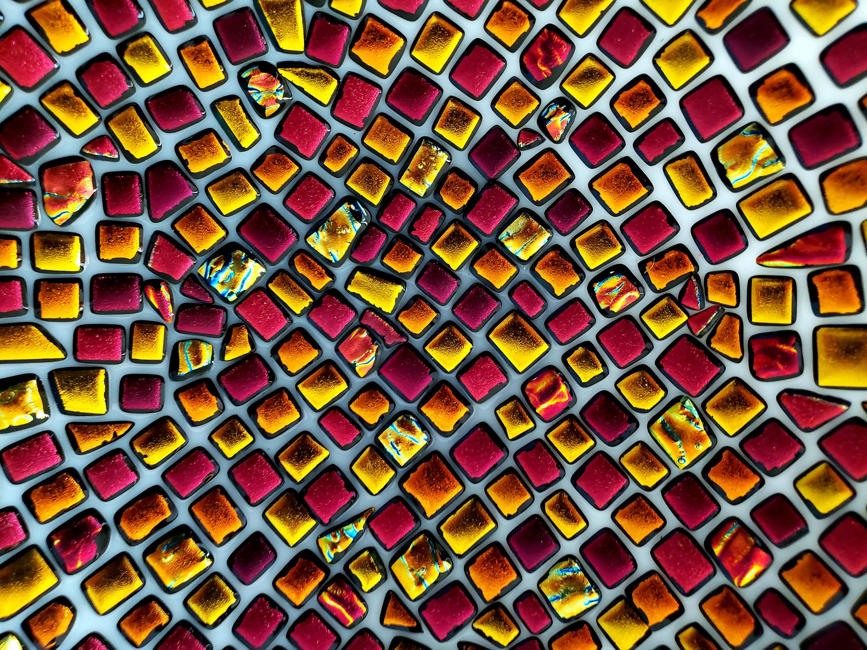 Fire & Ice Mosaic Glass Bowl, Hot Reds and Rich Golds Against White ...