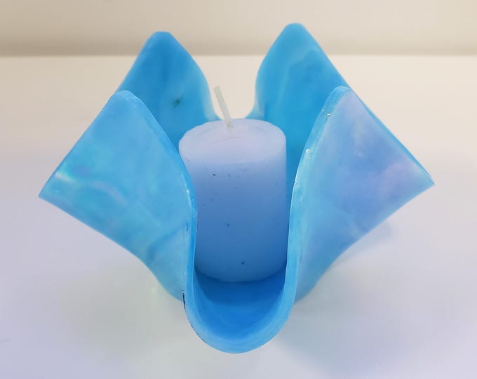 Iridescent Sky Blue Candle Holder, Colorful Rainbow Blue Votive Holder ...