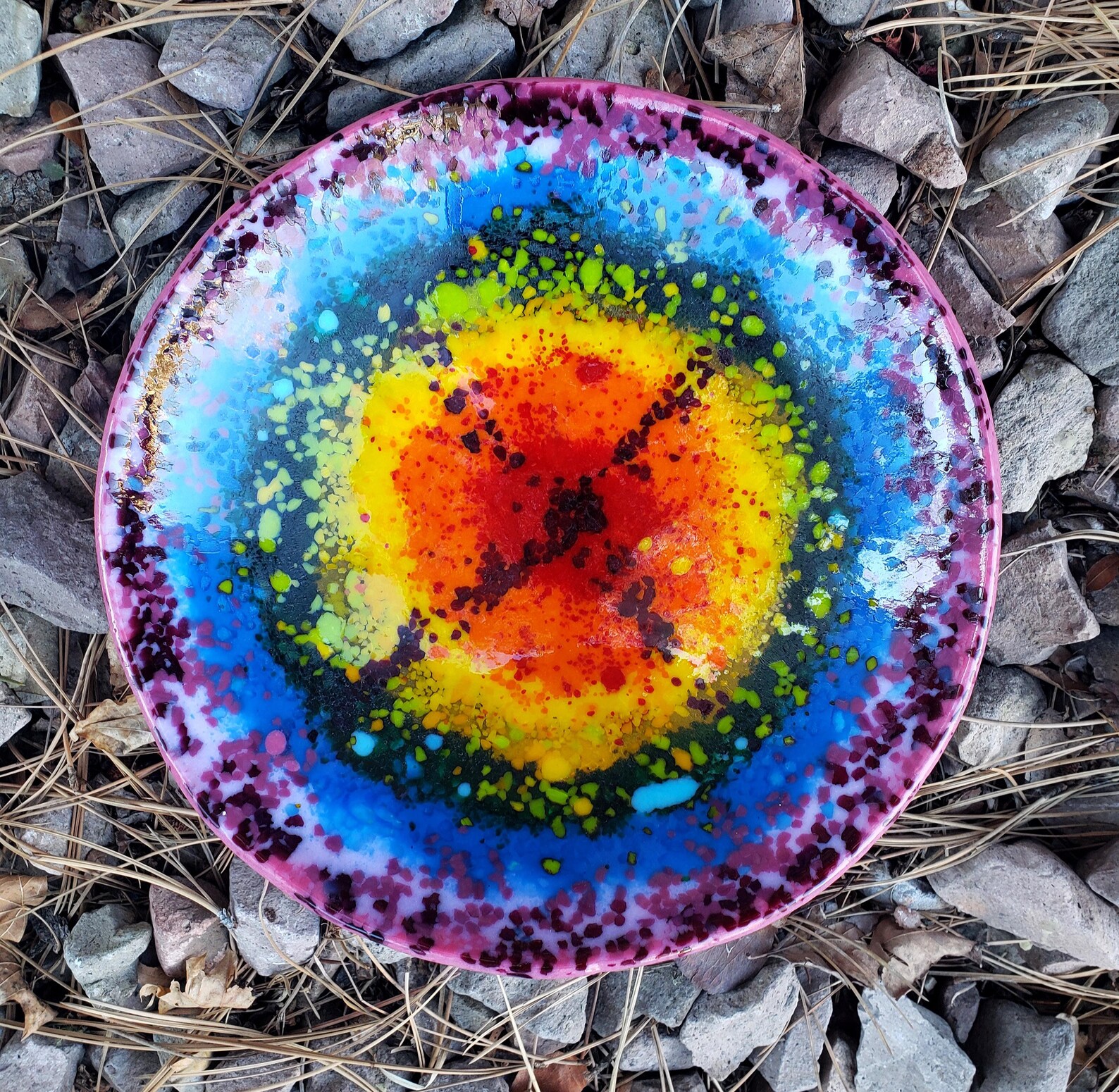 Speckled Rainbow Tie Dyed Glass Bowl, Colorful Spotted Glass Bullseye ...