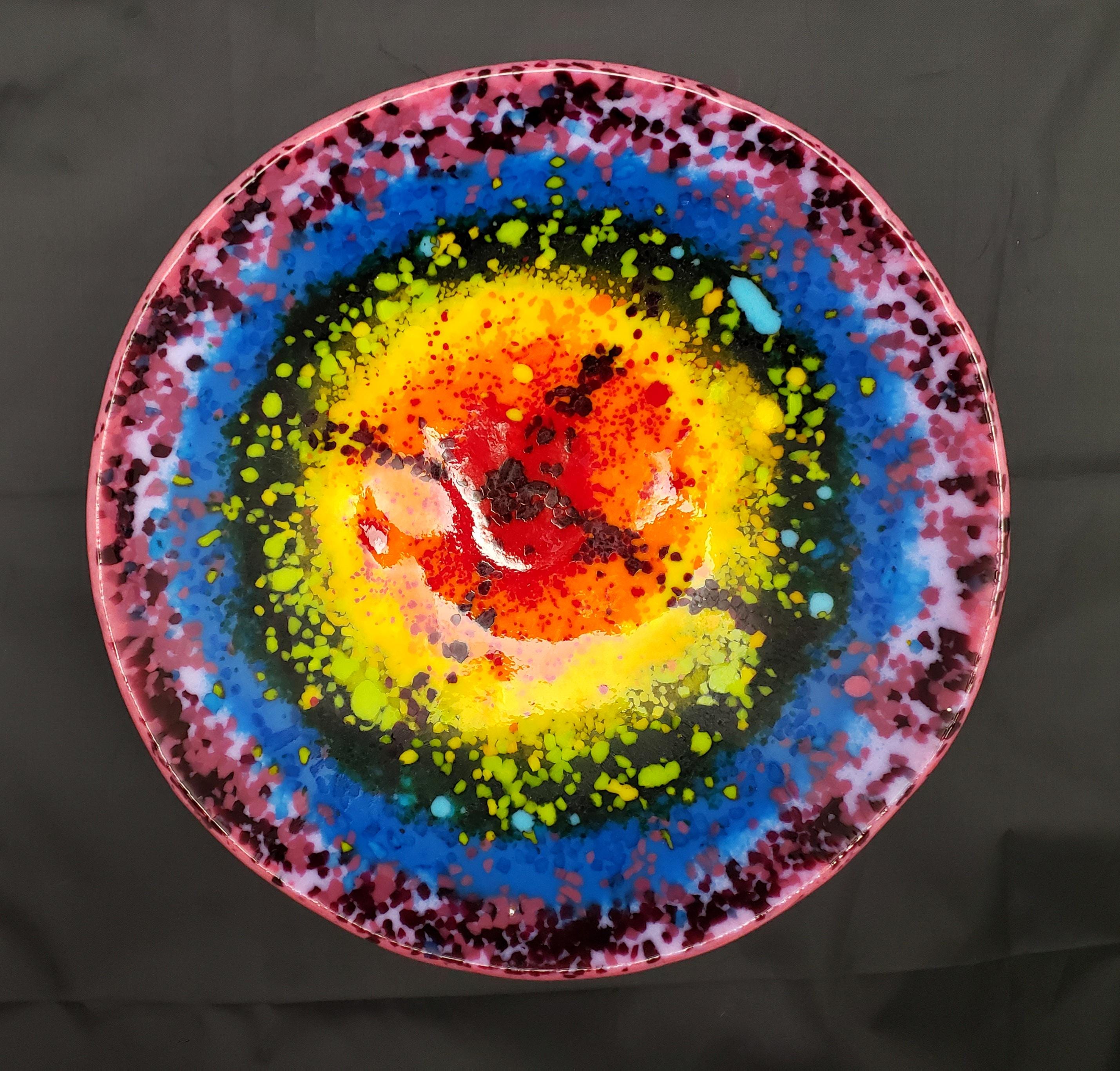 Speckled Rainbow Tie Dyed Glass Bowl, Colorful Spotted Glass Bullseye ...