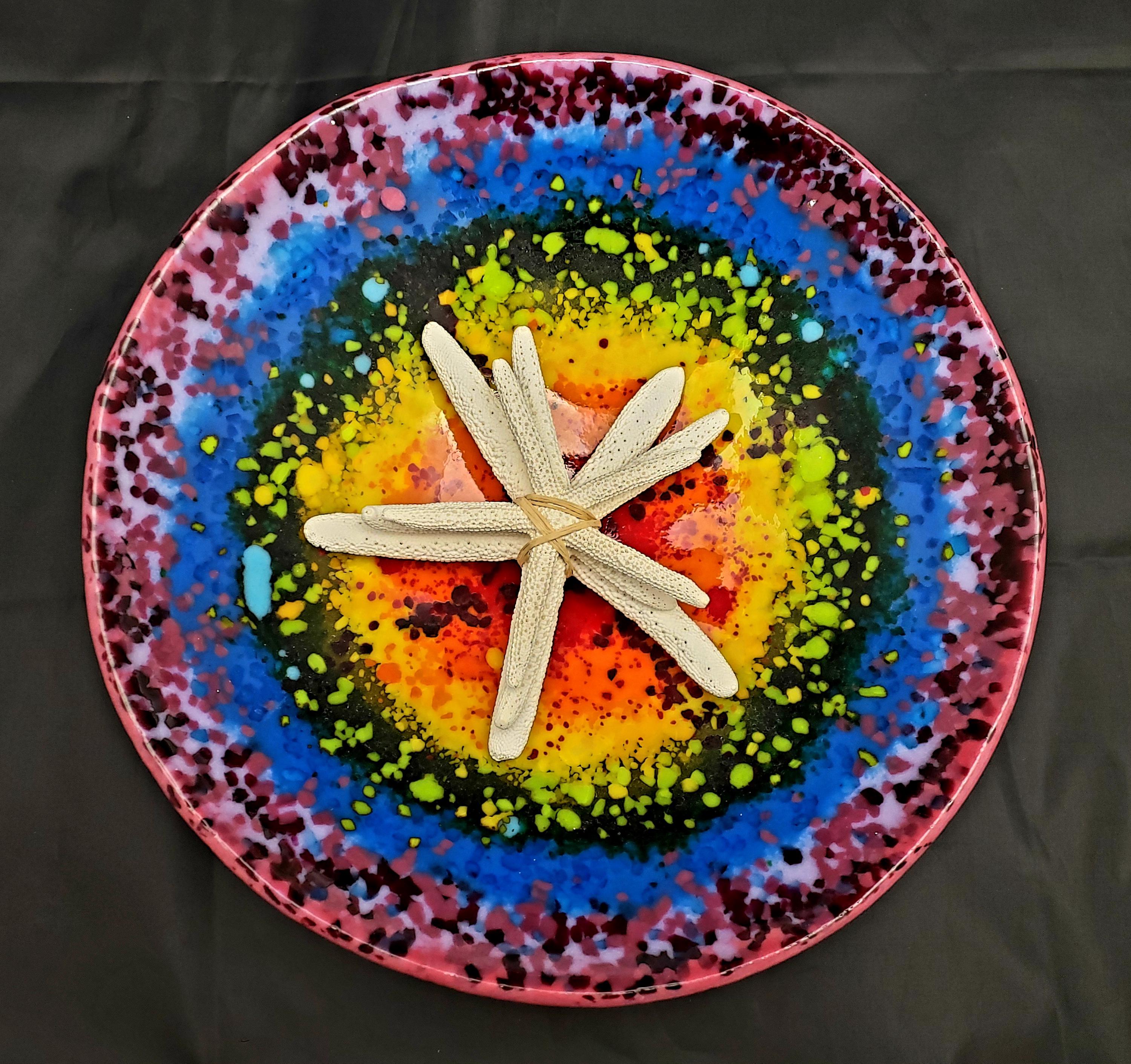 Speckled Rainbow Tie Dyed Glass Bowl, Colorful Spotted Glass Bullseye ...