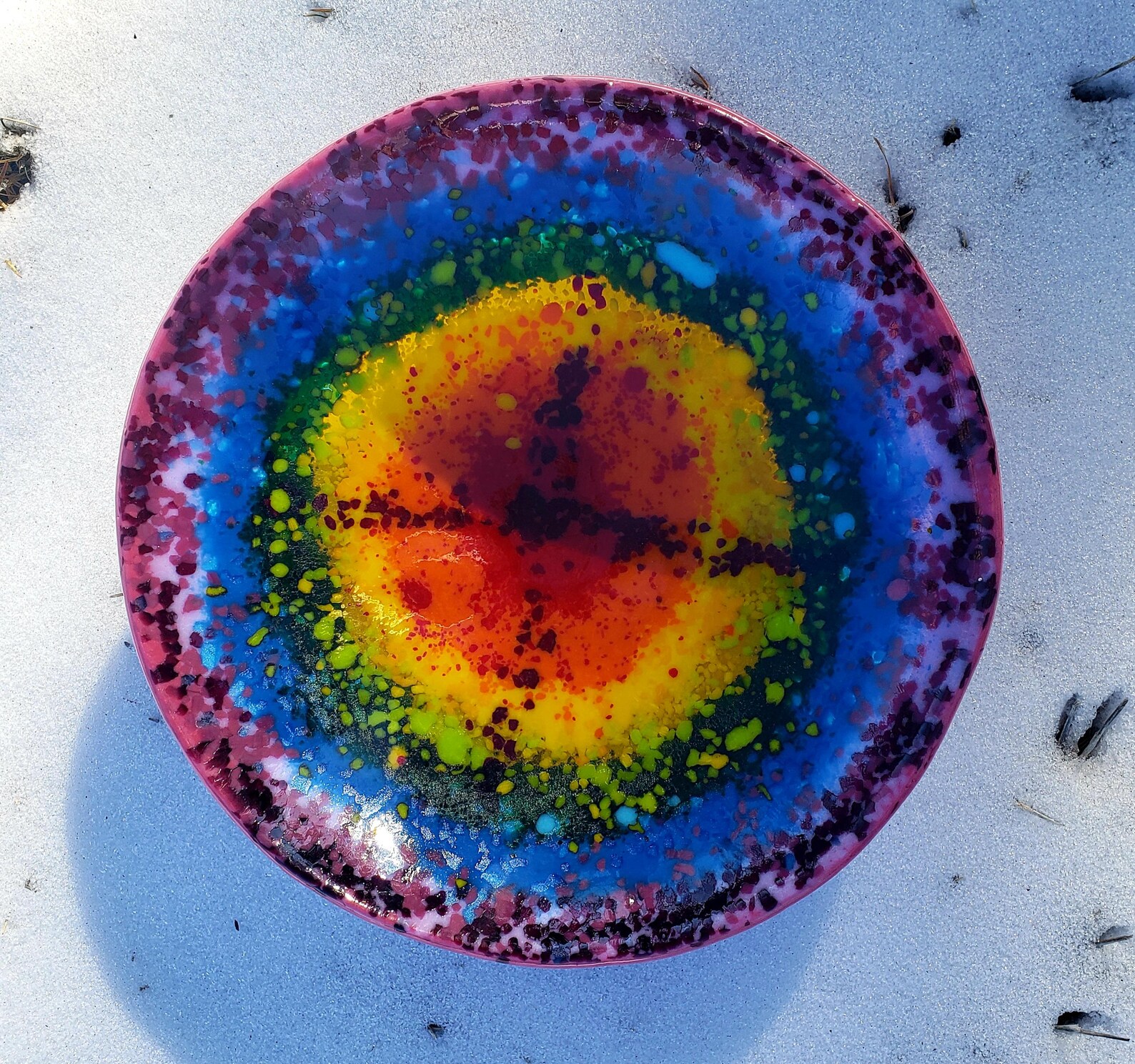 Speckled Rainbow Tie Dyed Glass Bowl, Colorful Spotted Glass Bullseye ...