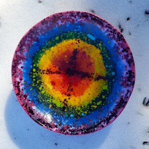 Speckled Rainbow Tie Dyed Glass Bowl, Colorful Spotted Glass Bullseye ...
