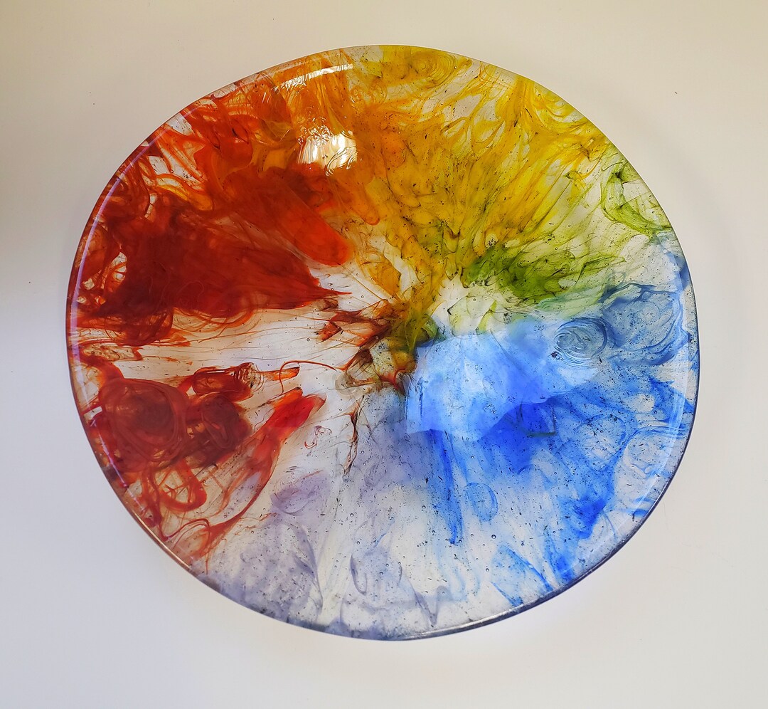 Watercolor Rainbow Glass Bowl, Flowing Colorful Rainbow Glass Dish ...