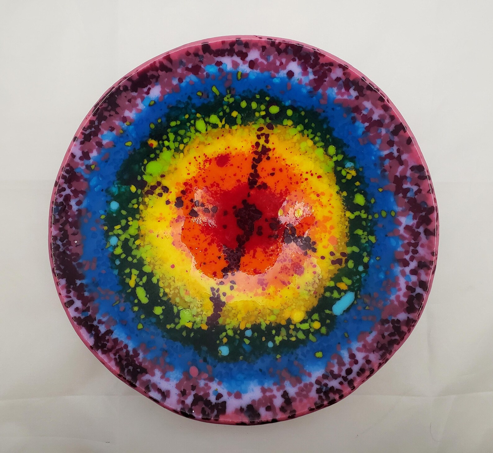 Speckled Rainbow Tie Dyed Glass Bowl, Colorful Spotted Glass Bullseye ...