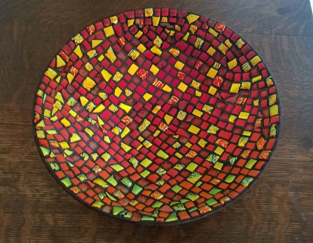 Red Hot Fire Bowl, Glowing Embers Mosaic Dish, Hand Crafted Dichroic ...