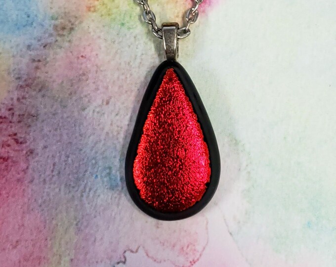 Fire Engine Red Dichroic Glass Necklace, Unique Hot Red Tear Drop Charm ...