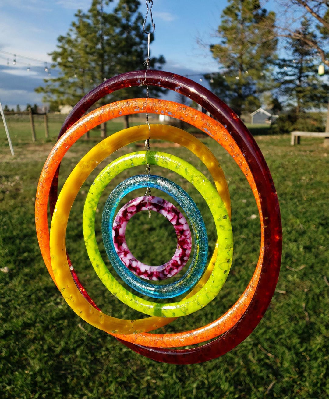 Rainbow Rings Glass Spinner Art, Colorful Revolving Circle Mobile ...
