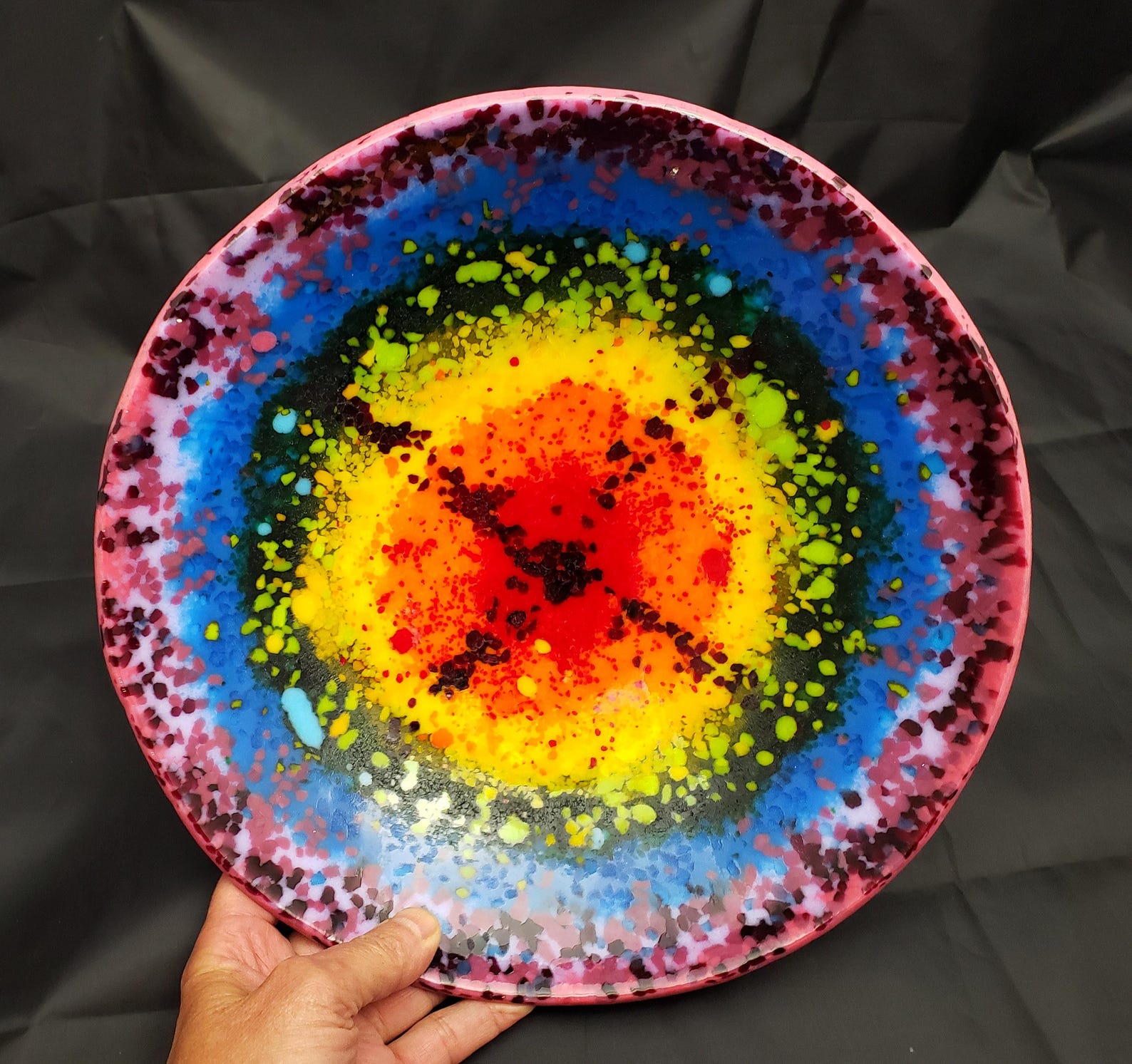 Speckled Rainbow Tie Dyed Glass Bowl, Colorful Spotted Glass Bullseye ...