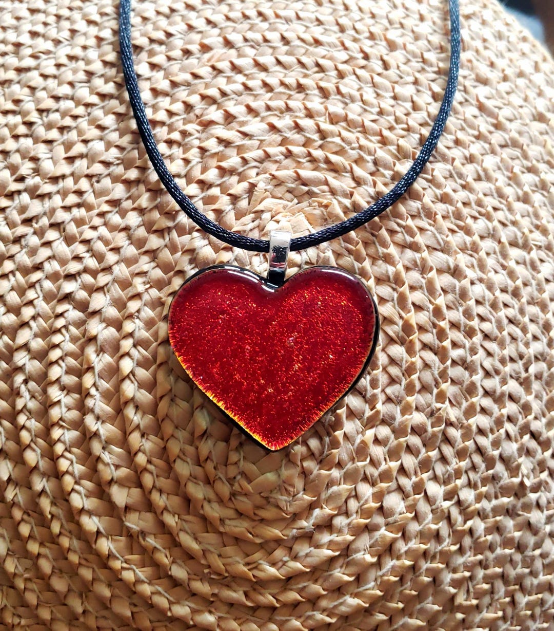 Candy Apple Red Dichroic Glass Heart Necklace, Bright Cherry Red Love ...