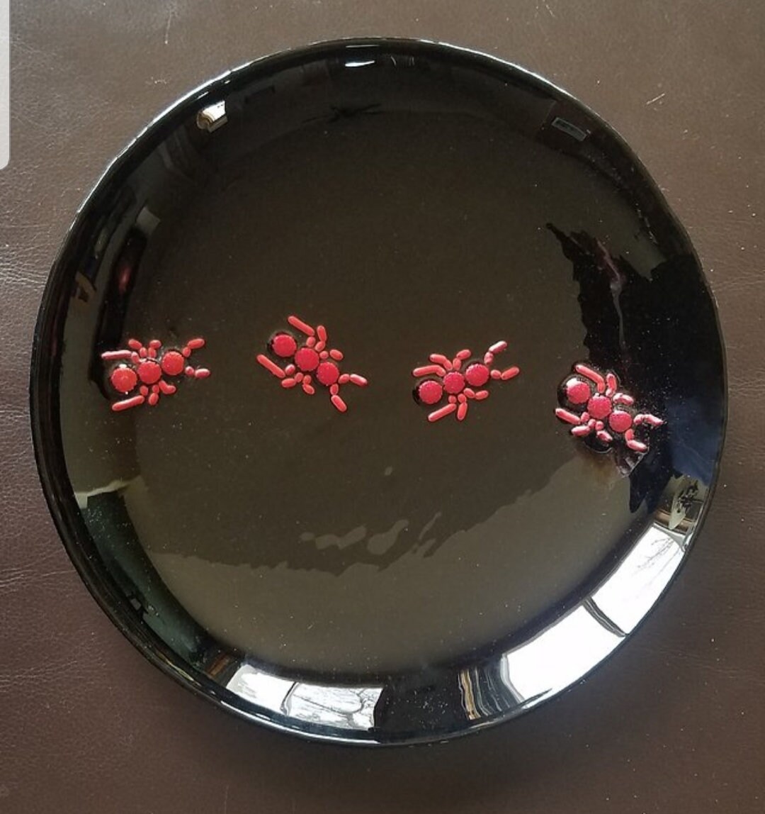 Fire Ant Plate, One of a Kind Picnic Dish, Fun Fire Red Dichroic Ants ...