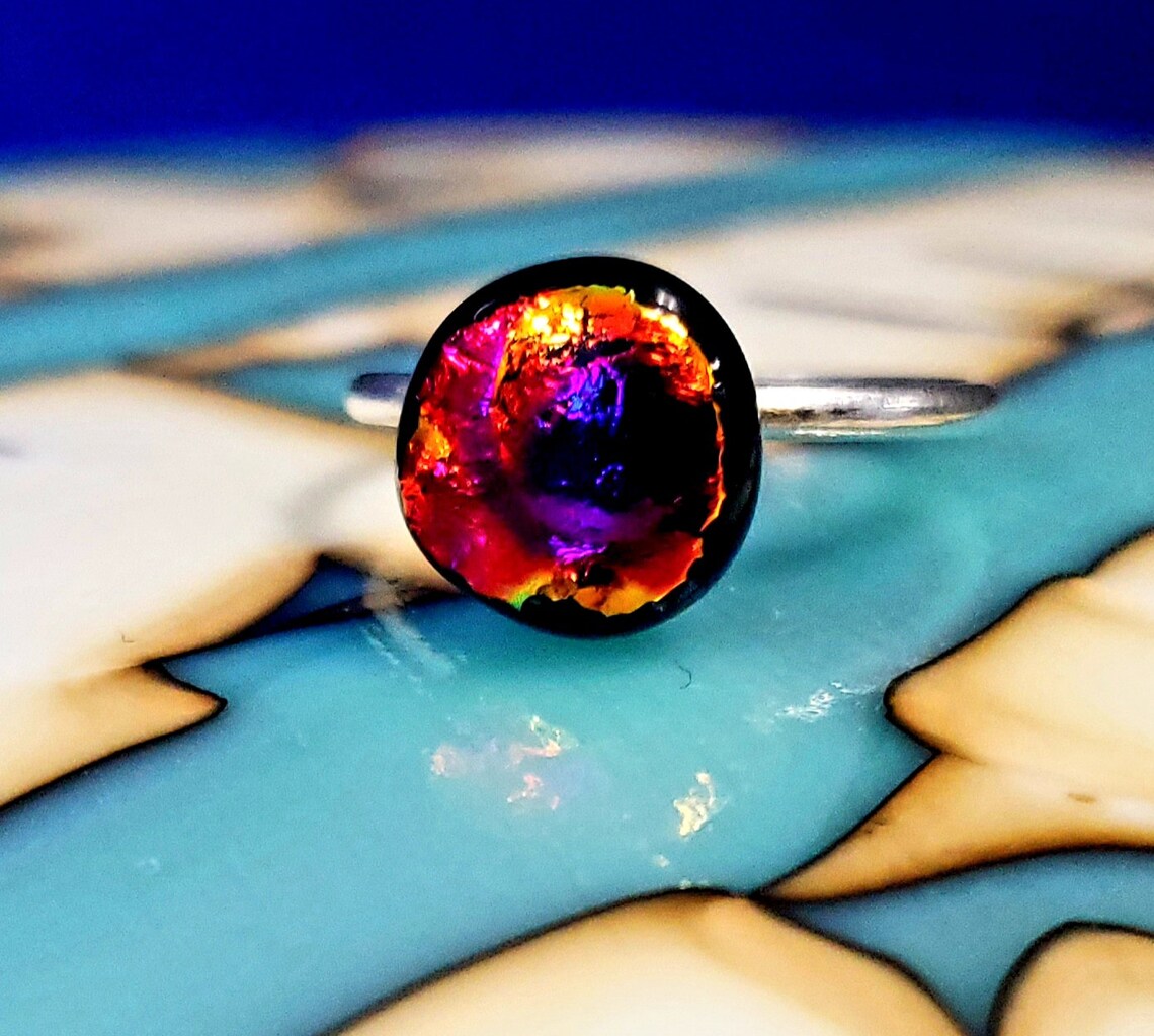 Plum Bubble Ring, Rich Plum & Gold Dichroic Textured Glass Mounted on ...