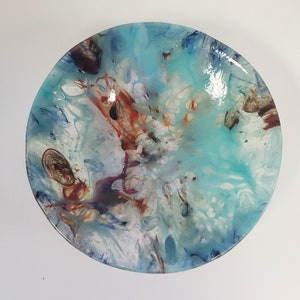 Flowing Water Glass Bowl, Moving Swirls of Color Dish, Ice Blue Art ...
