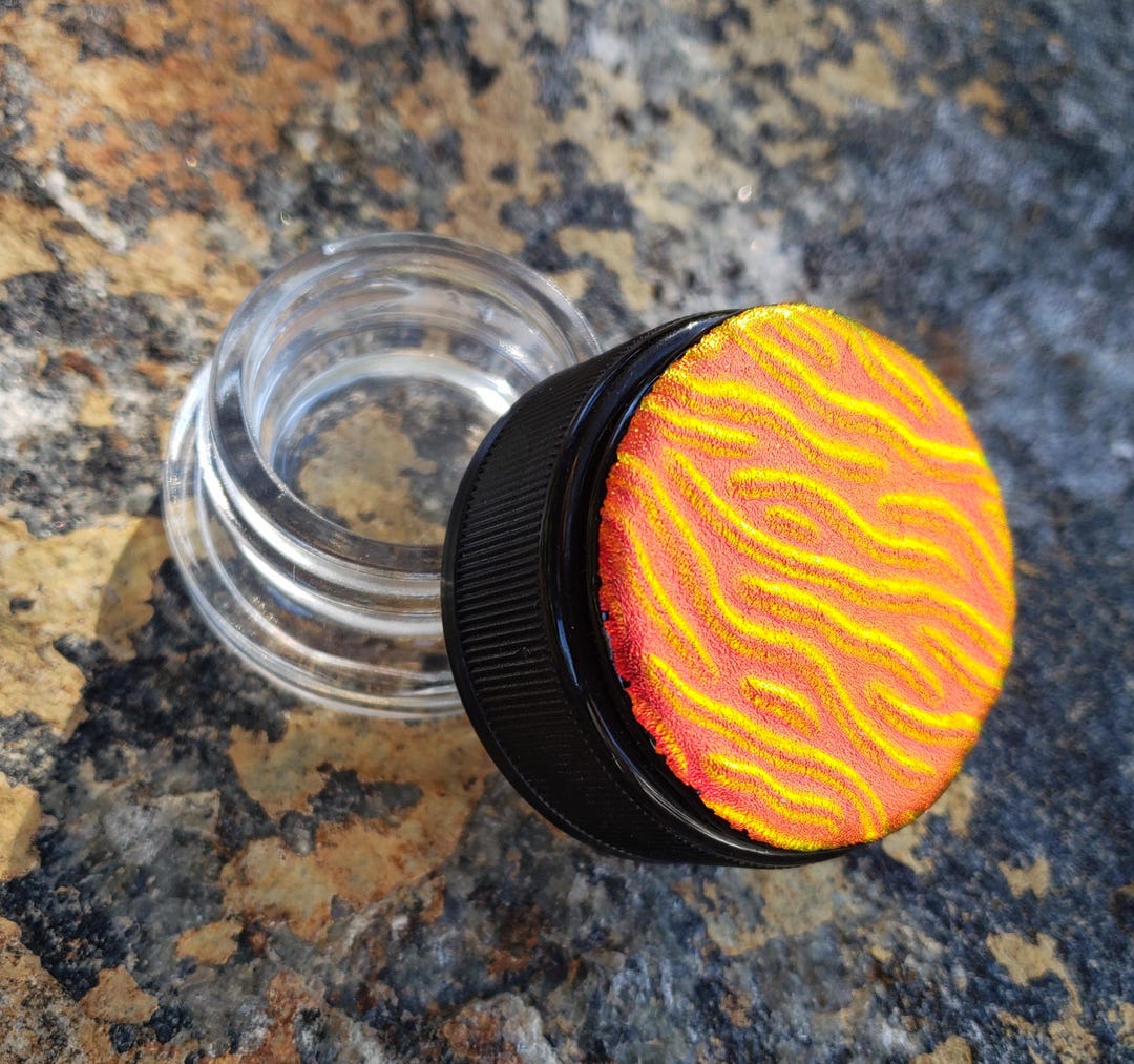 Rippling Fire Dichroic Glass Stash Jar, Glowing Glass Cosmetics Jar ...