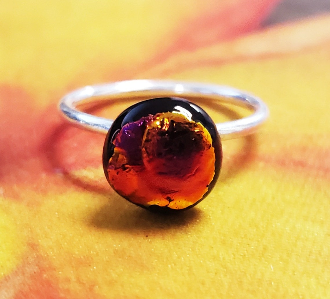 Plum Bubble Ring, Rich Plum & Gold Dichroic Textured Glass Mounted on ...