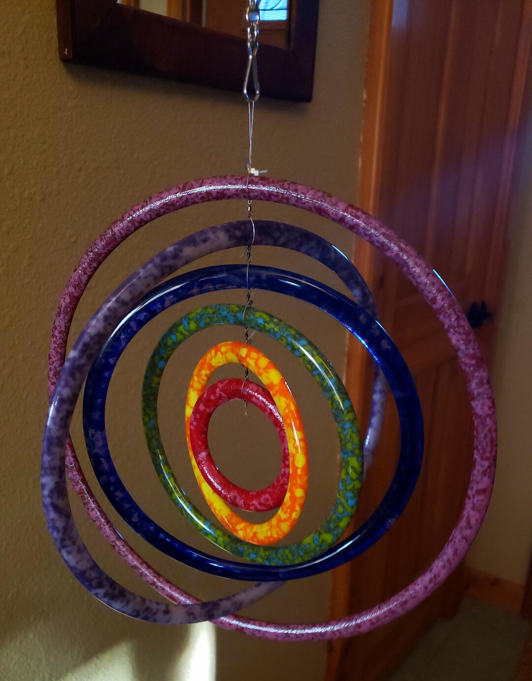 Colorful Concentric Spinning Circle Mobile Art, Speckled Glass Circle ...