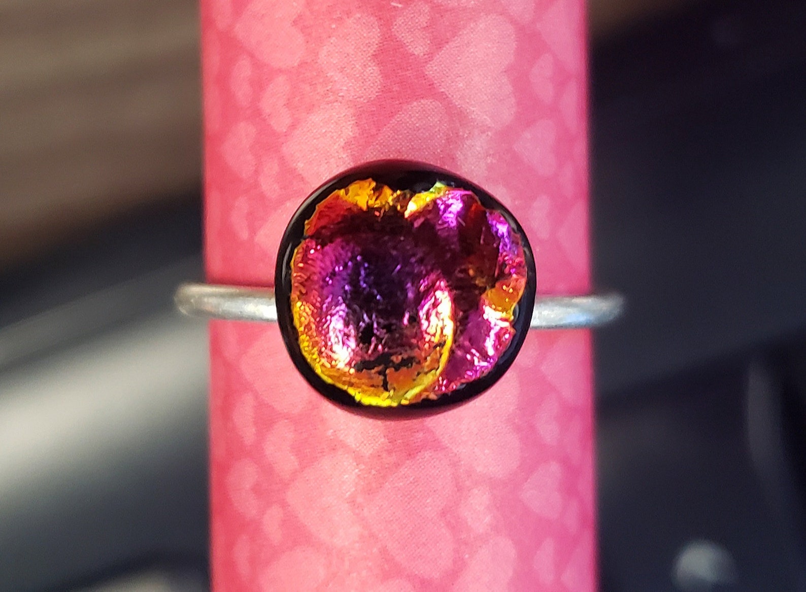 Plum Bubble Ring, Rich Plum & Gold Dichroic Textured Glass Mounted on ...