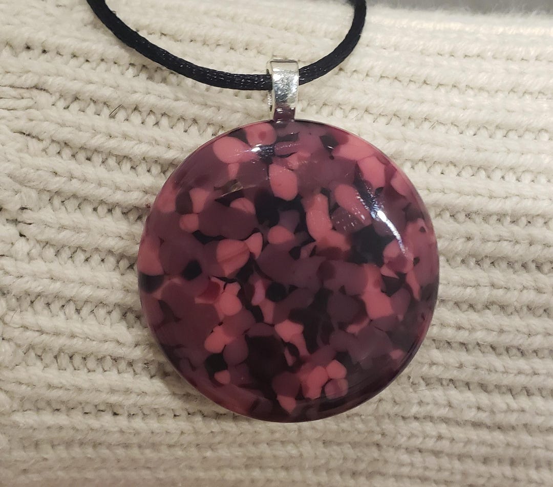 Dappled Plum Glass Pendant, Mottled Mx Colored Fused Glass Charm ...