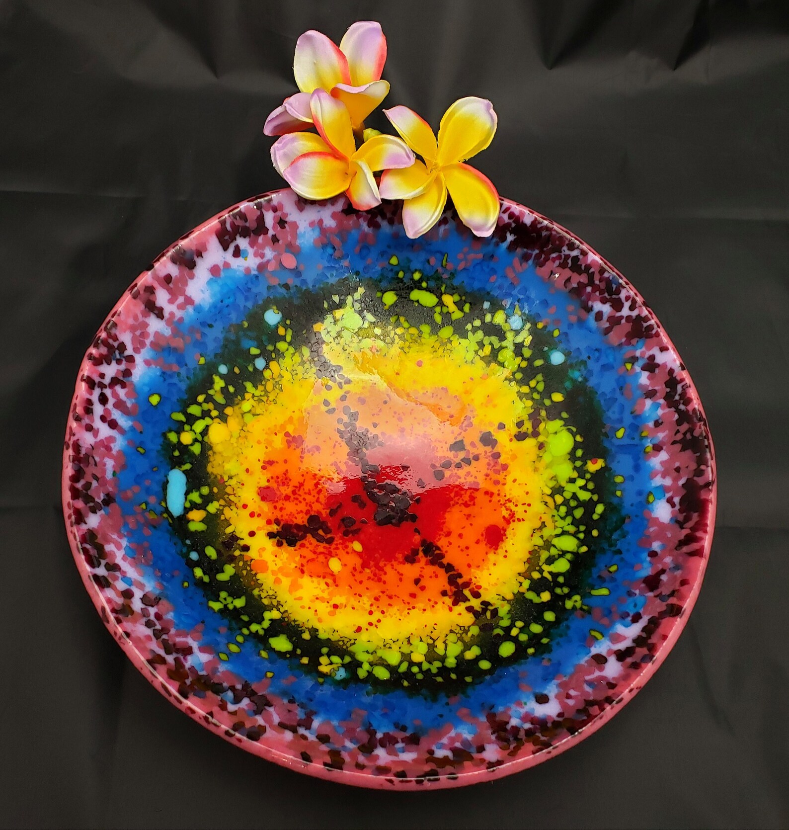 Speckled Rainbow Tie Dyed Glass Bowl, Colorful Spotted Glass Bullseye ...