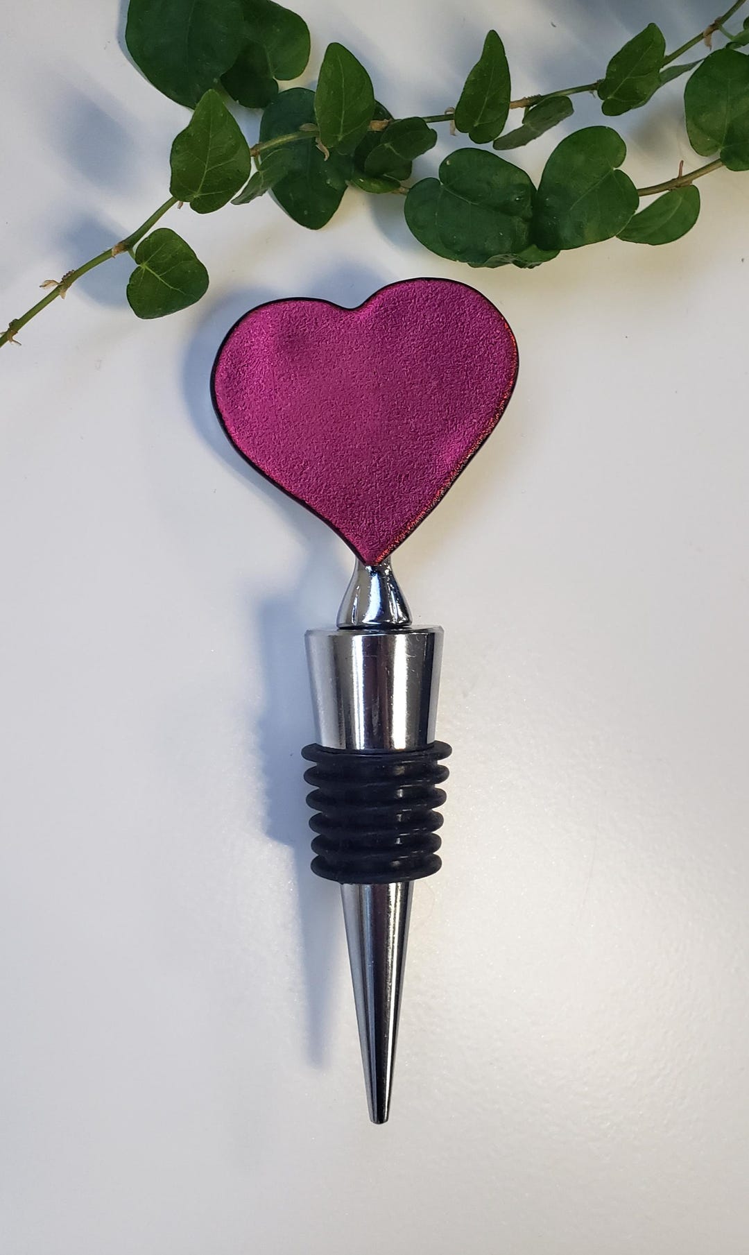 Black Cherry Heart Bottle Stopper, Love and Wine Bottle Cork, Hand Cut Dichroic Glass Heart ...