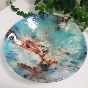 Flowing Water Glass Bowl, Moving Swirls of Color Dish, Ice Blue Art ...