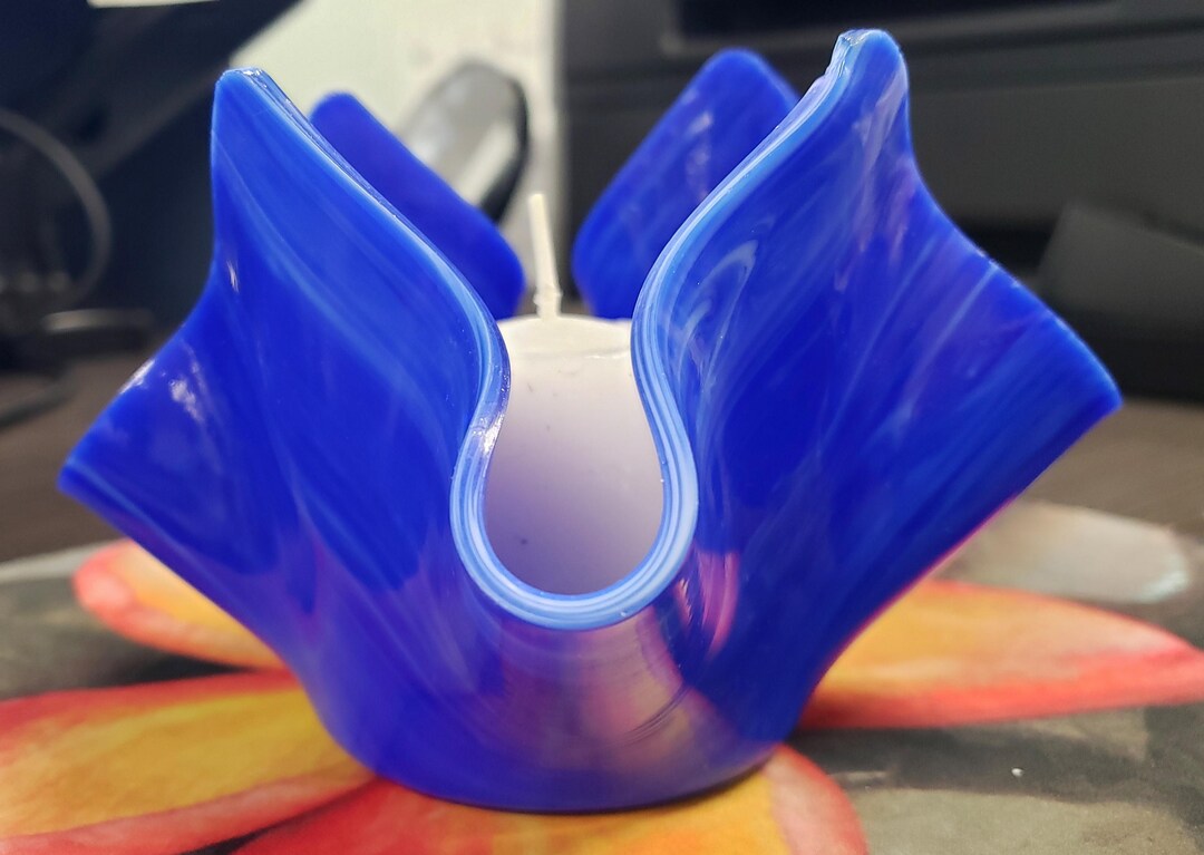 Wispy Cobalt Blue Candle Holder, Brilliant Blue With White Wisps Votive ...