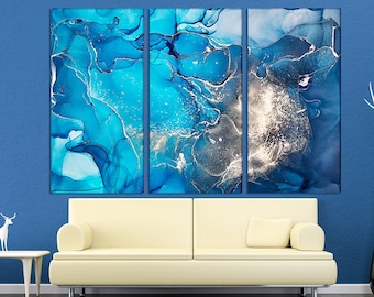 Blue and Silver Wall Canvas | Etsy