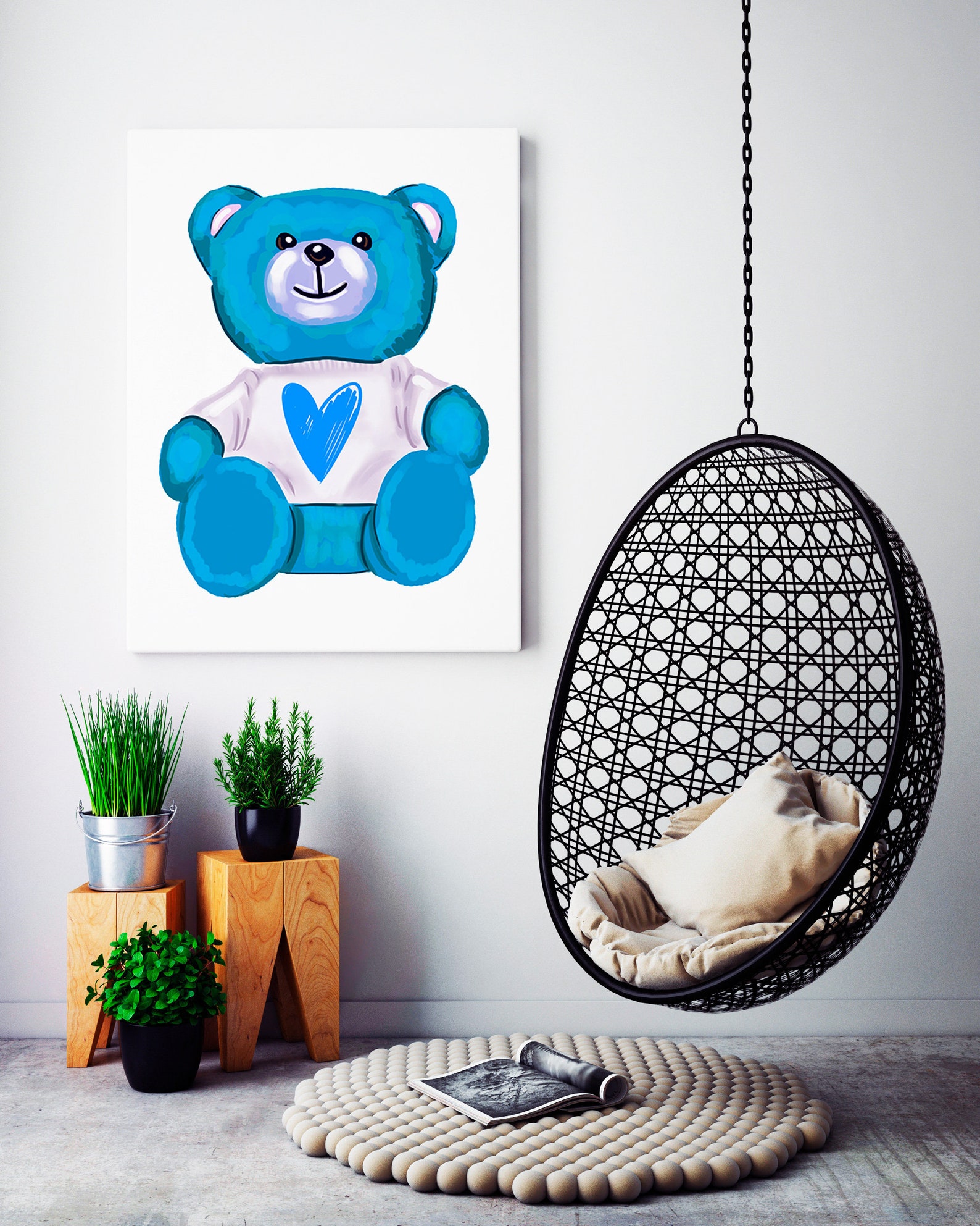 Fashion canvas art Teddy bear decor Teddy bear print Sweet | Etsy