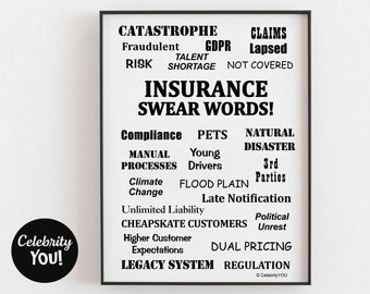 Funny Insurance Swear Words Office Decor - Printable Agent, Broker Pet ...