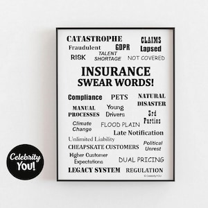 Insurance Swear Words PRINTABLE Office Decor, Funny Insurance Agent ...