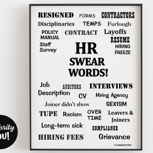 Human Resources Swear Words PRINTABLE Print Sign, Funny Human Resources ...