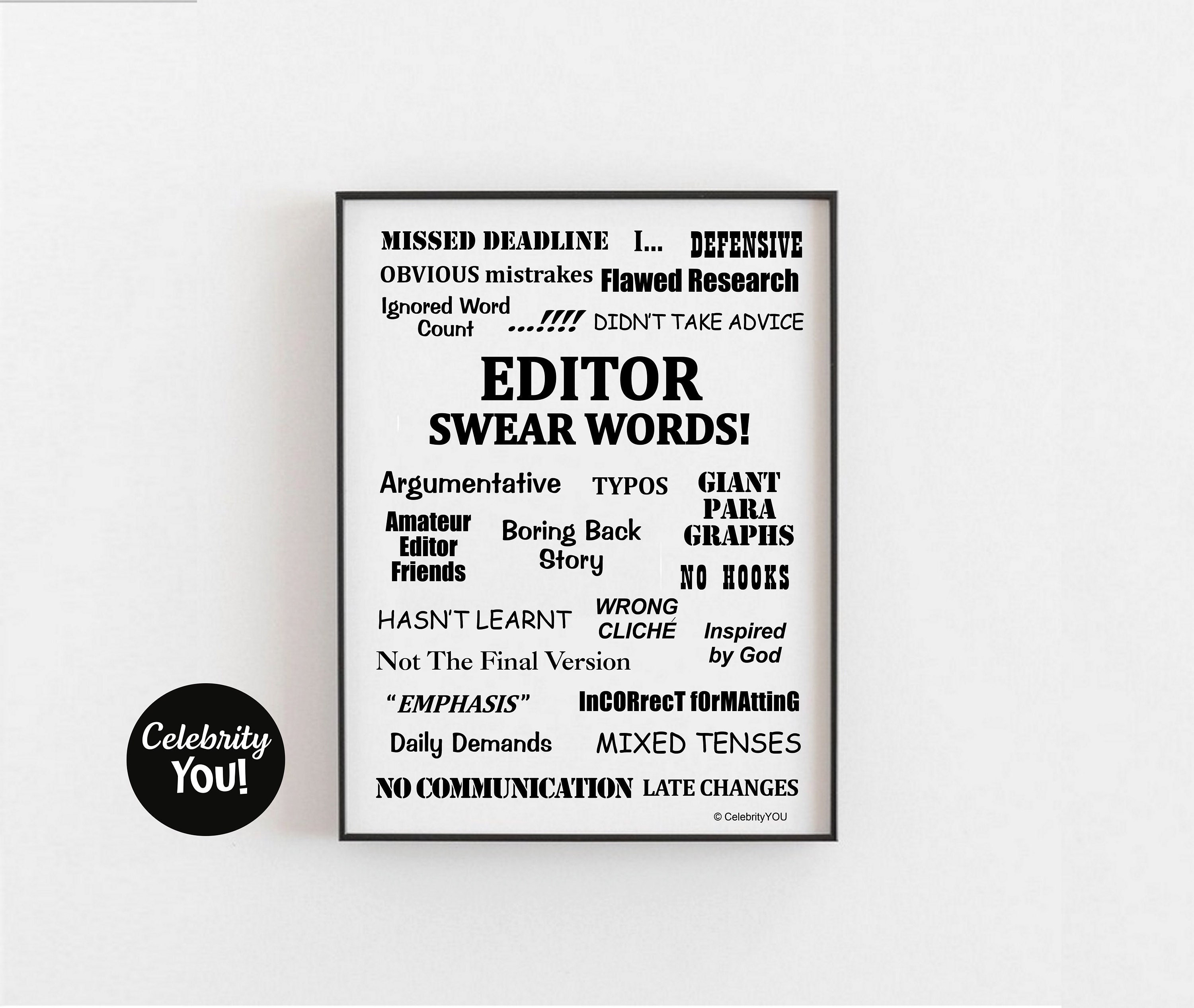 Editor Swear Words PRINTABLE Home Office Decor, Copy Editor Gift ...