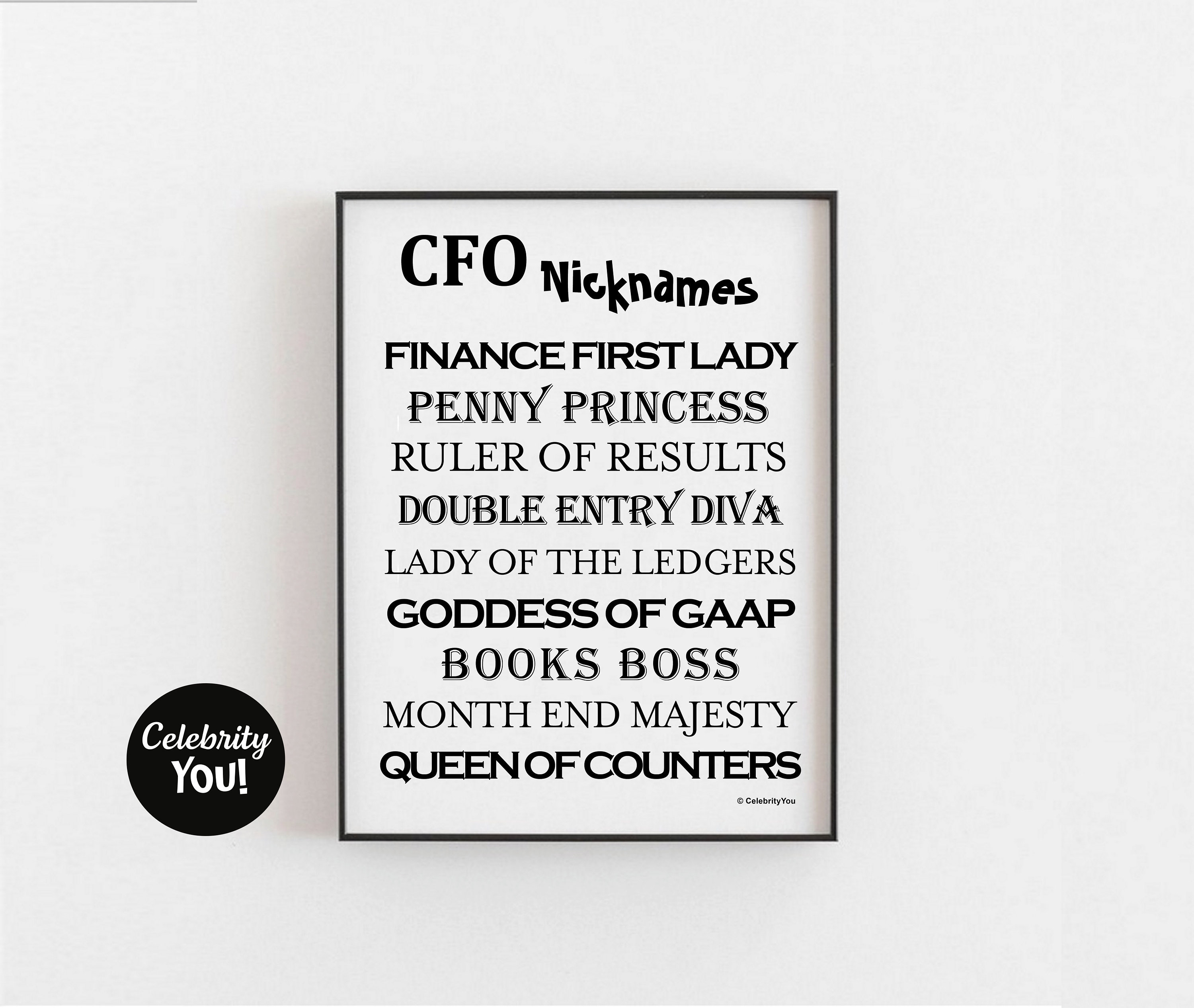 CFO Nicknames PRINTABLE Wall Art Funny Woman Cfo Gift Accountant Gift ...