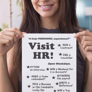 Funny Human Resources Printable Office Sign: Visit HR Personnel Poster ...
