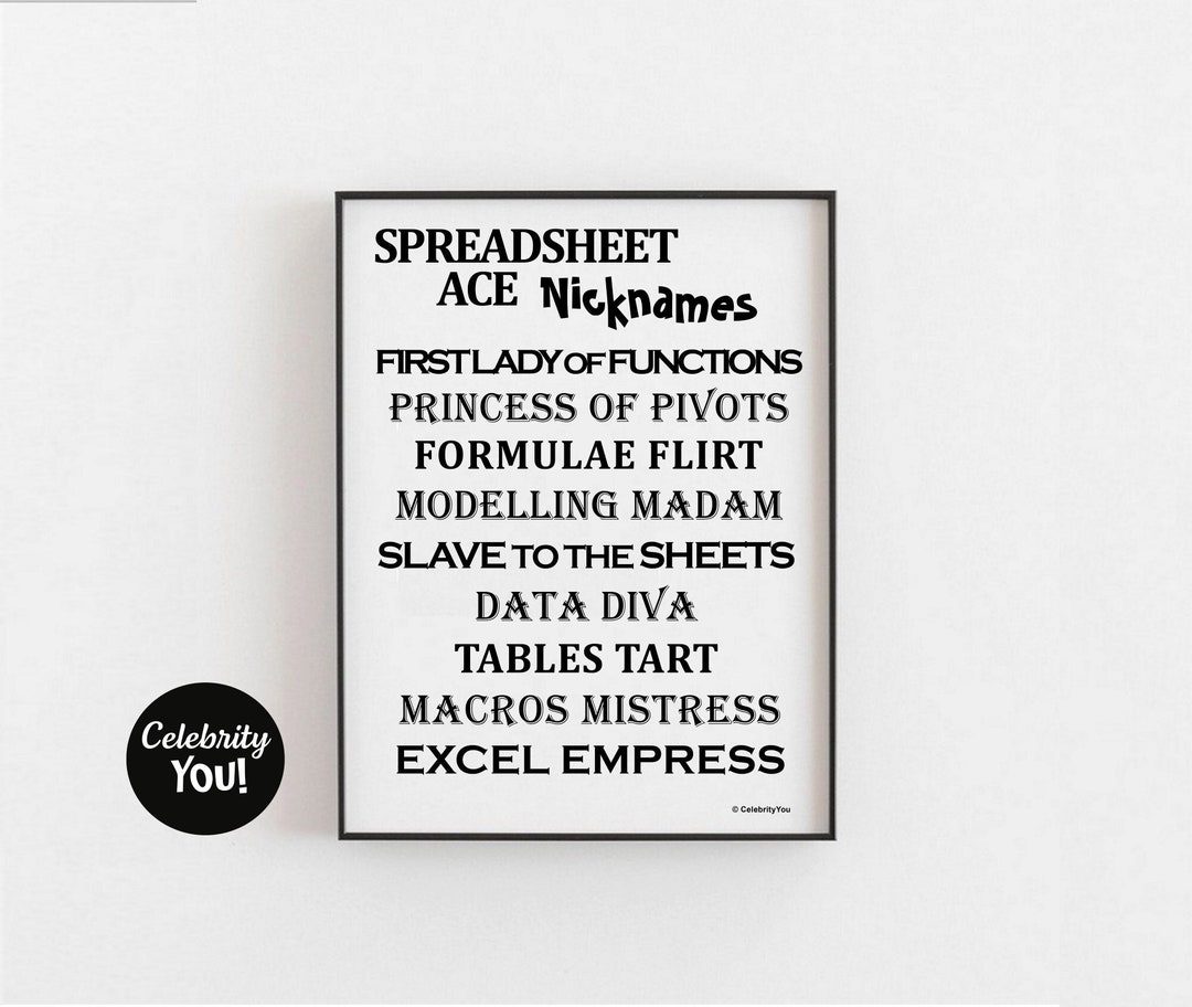 Funny Spreadsheet Nicknames PRINT Home Office Decor Female - Etsy