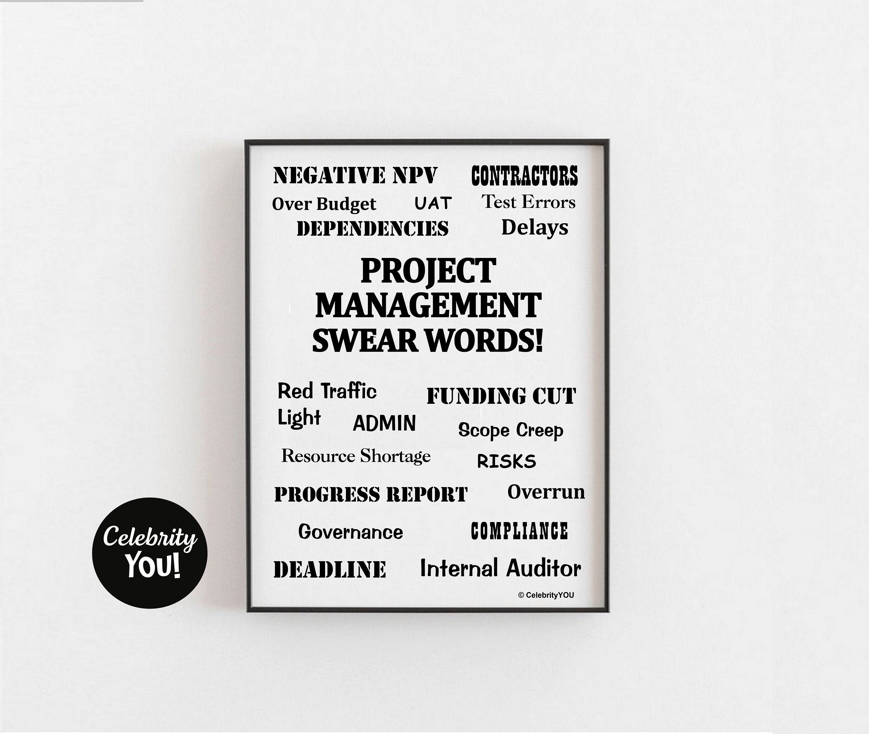 Project Management Swear Words PRINTABLE Office Decor, Funny Project ...