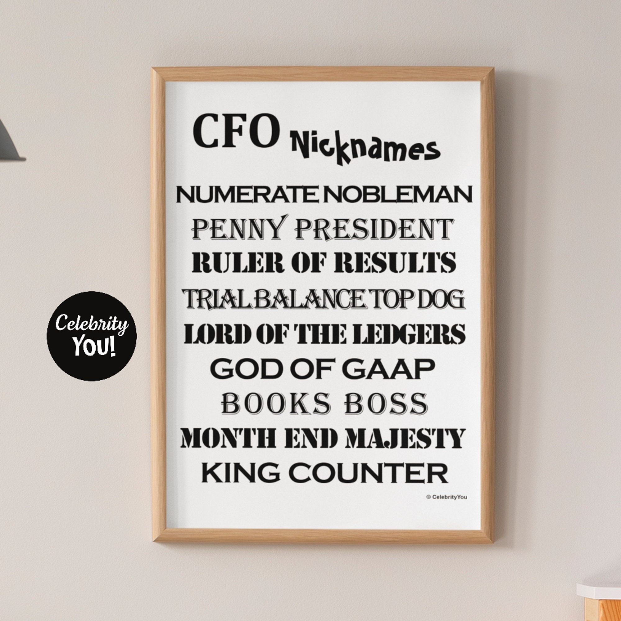 CFO Nicknames PRINTABLE Office Decor, Funny Male Chief Financial ...