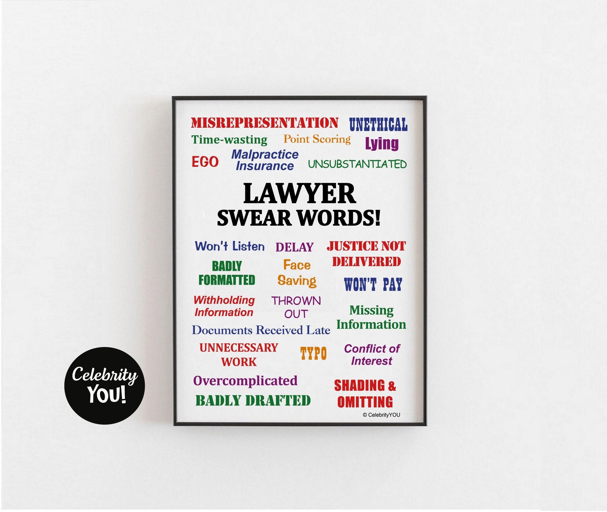 Lawyer Swear Words PRINTABLE Law Office Decor, Cruel Funny Lawyer Gift ...