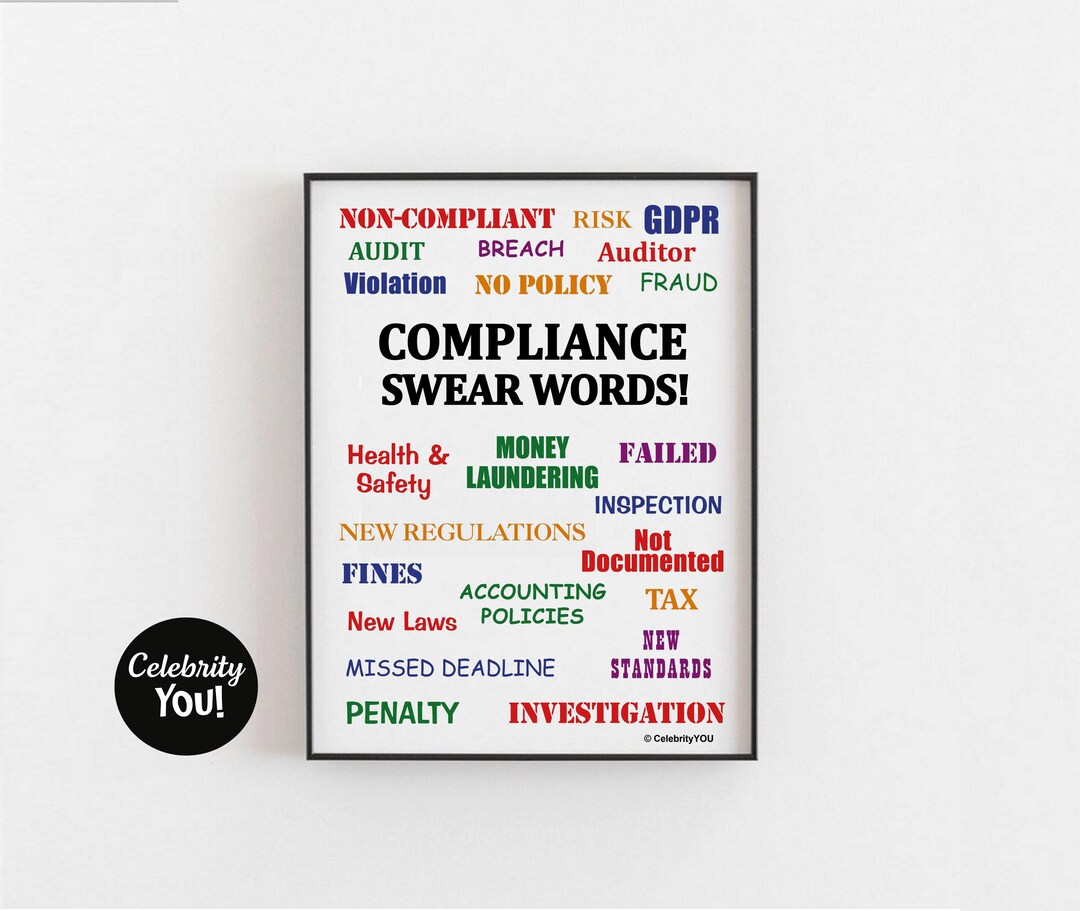 Compliance Swear Words PRINT Colour, Office Decor, Compliance Officer Pet Peeves, Auditor Gift ...