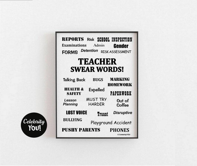 Teacher Swear Words PRINTABLE Home Office Sign, Annoyingly Funny Pet ...